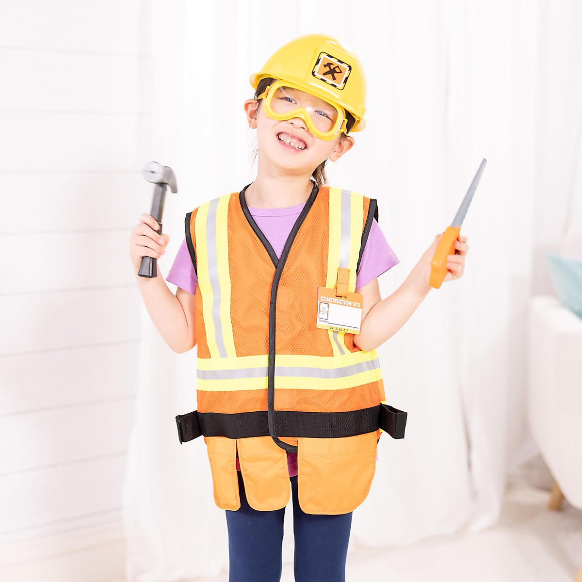 Melissa & Doug Construction Worker Role Play Costume Dress-Up Set (6 pcs) Frustration-Free Packaging - Pretend Construction Worker Outfit, Construction Worker Costume Set For Kids, Toddlers Ages 3+