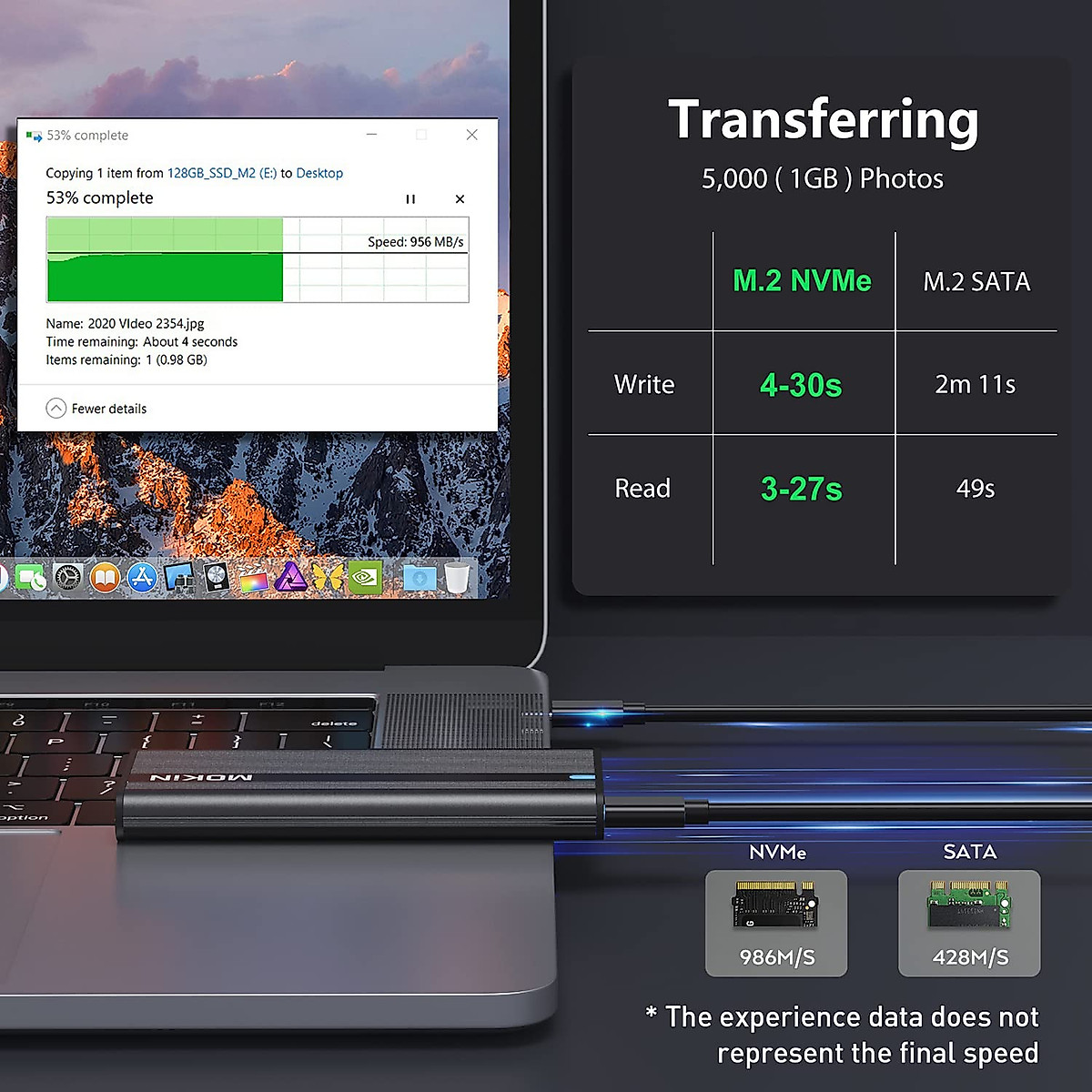 MOKiN M.2 NVMe SATA SSD Enclosure Adapter Tool-Free,USB C 3.2 Gen 2 10Gbps M.2 NVMe,6Gbps SATA PCIe M-Key(B+M Key), NVMe M.2 Enclosure Support UASP Trim for 2242/2260/2280 SSD