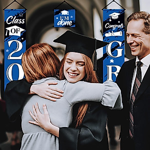 3 Pieces 2023 Graduation Banner Decorations, Class of 2023 Congrats Grad Porch Sign Hanging Banner Door Sign Welcome Decor Photo Props for College, High School Graduation Party Decorations (Blue)