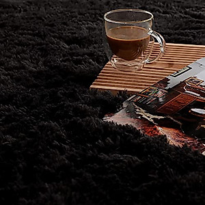 NFECO Black Soft Area Rugs for Bedroom,5x8 Feet Shag Rug,Fluffy Carpet for Living Room Decor,Shaggy Area Rug for Kids Baby Nursery Room, Plush Fuzzy Rug for Girls Boys Dorm Room, Anti-Slip