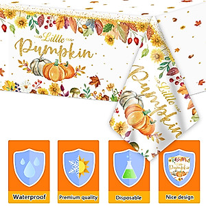 3 Pack Little Pumpkin Tablecloths Fall Theme Baby Shower Party Decorations for Boy Girl Gender Reveal Party Supplies Autumn Table Covers Thanksgiving Pumpkin Party Favors Table Decor 54 x 108 Inch