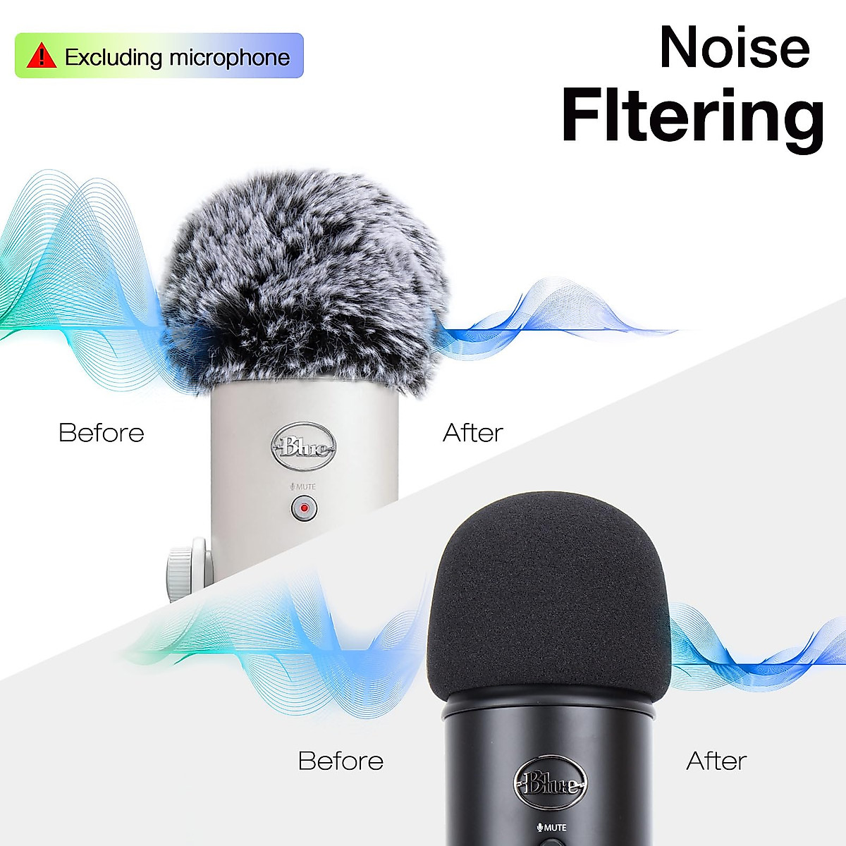 SUNMON Blue Yeti Pop Filter, Blue Yeti Microphone Covers Foam and Yeti Mic Furry Foam, Pop Filter for Blue Yeti Pro USB Condenser Microphone, Indoor Outdoor Pop Filter for Microphone（2 Pack）