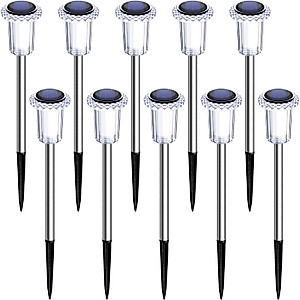 Gorrzai Solar Pathway Lights 10 Pack Solar Outdoor Lights, Led Waterproof Solar Powered Yard Walkway Lighting Stainless Steel Garden Stake for Path, Landscape, Lawn, Driveway, Backyard(Cold White)