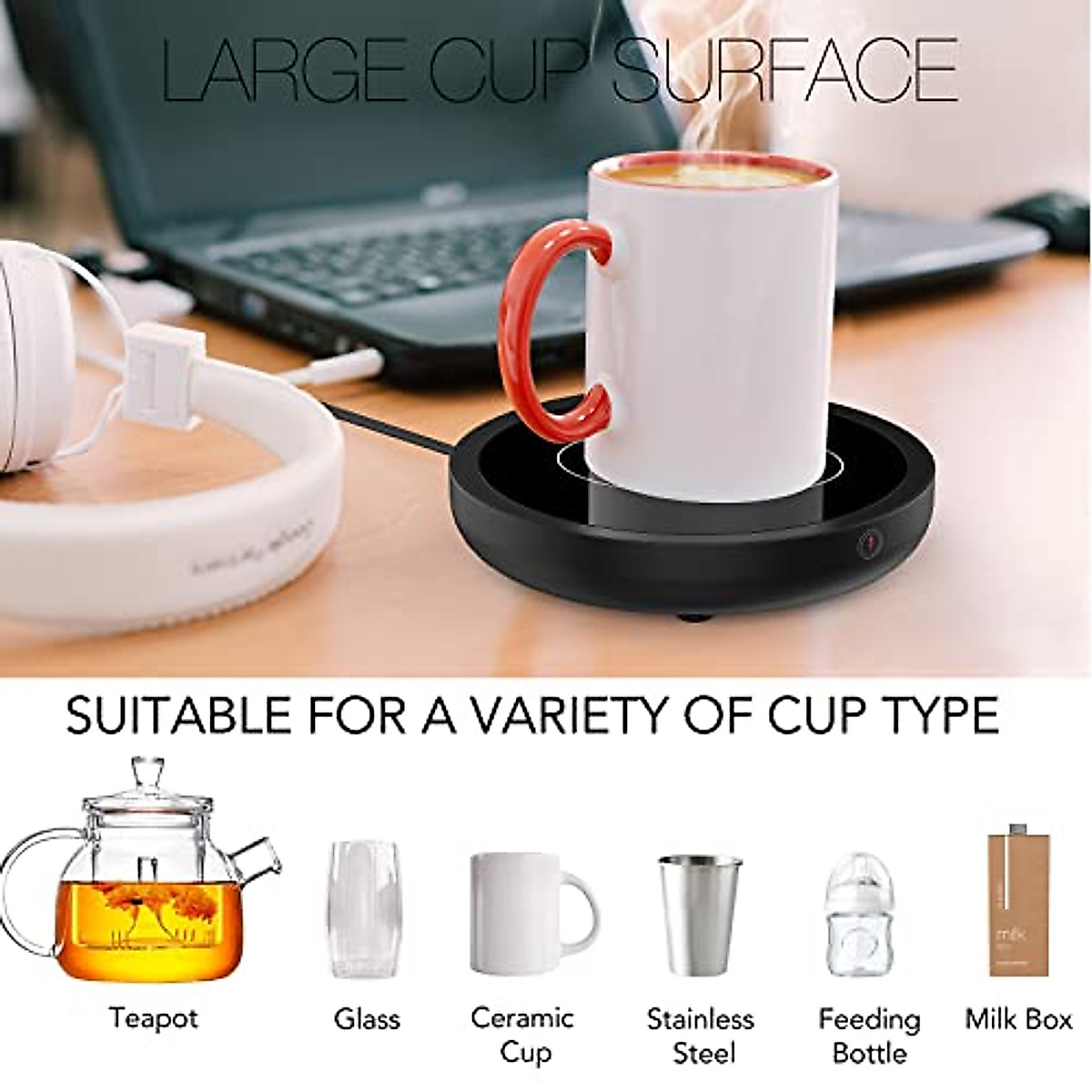 Coffee Mug Warmer for Desk, Electric Coffee Cup Warmer with 3-Temp Settings, Smart Coffee Warmer for Desk Auto Shut Off, Enlarged Heating Plate Suitable for Most Cups, Gift for Your Friends and Family