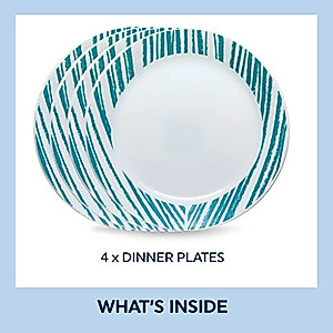 Corelle Everyday Expressions 4-Pc Dining Plates Set, Service for 4, Durable and Eco-Friendly 10-1/2-Inch Plates, Higher Rim Glass Dinner Plate Set, Microwave and Dishwasher Safe, Geometrica