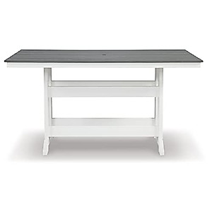Signature Design by Ashley Transville Casual Outdoor Counter Table with Umbrella Option, Light Gray & White