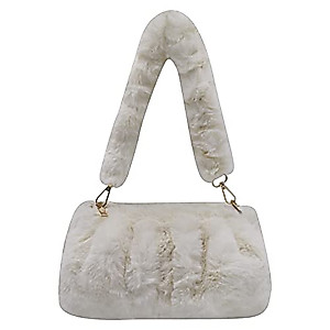 BOLLEY JOSS Fluffy Underarm Bag Elegant Fuzzy Tote Purse Plush Furry Shoulder Bag for Girls Women Autumn Winter
