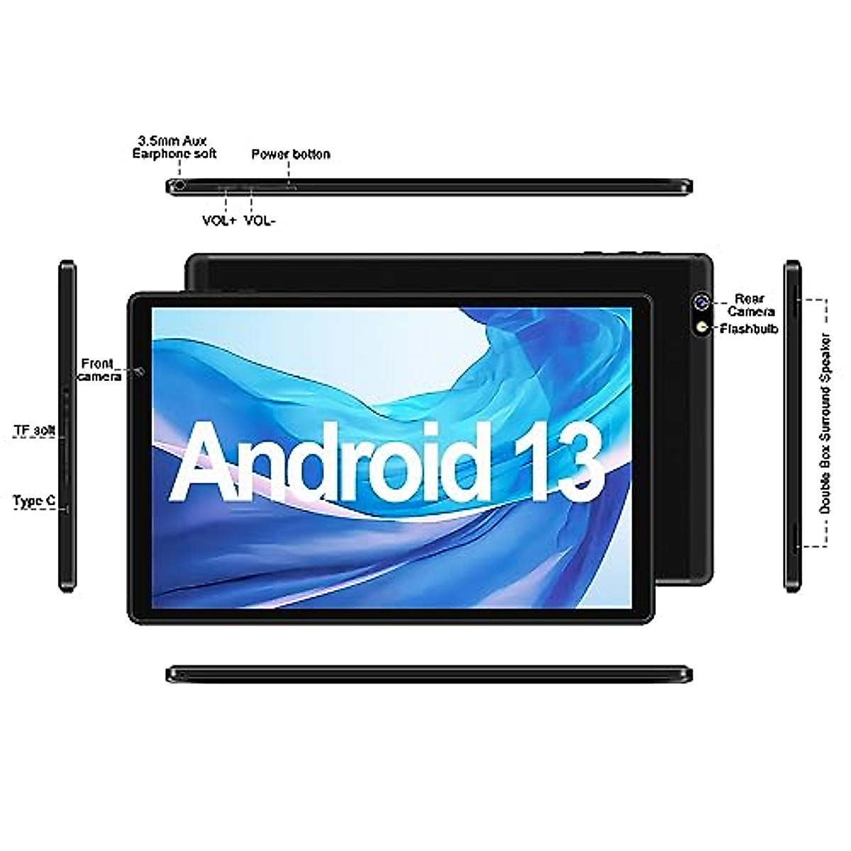Tablet 10 inch Android 13 Tablets with 14GB RAM 128GB ROM, Octa-Core 2.0 GHz, 8000mAh Battery, 5G WiFi, Bluetooth 5.0, HD IPS Touchscreen, 5+8MP Camera Tablet with Keyboard Mouse Case, Gift Black