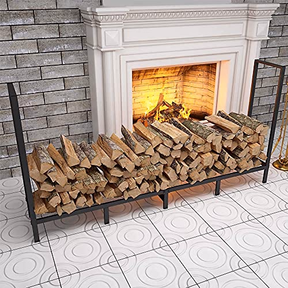 FOYUEE Firewood Rack Outdoor 8Ft Log Holder For Fireplace Indoor Fire Wood Storage Holding Stand Heavy Duty
