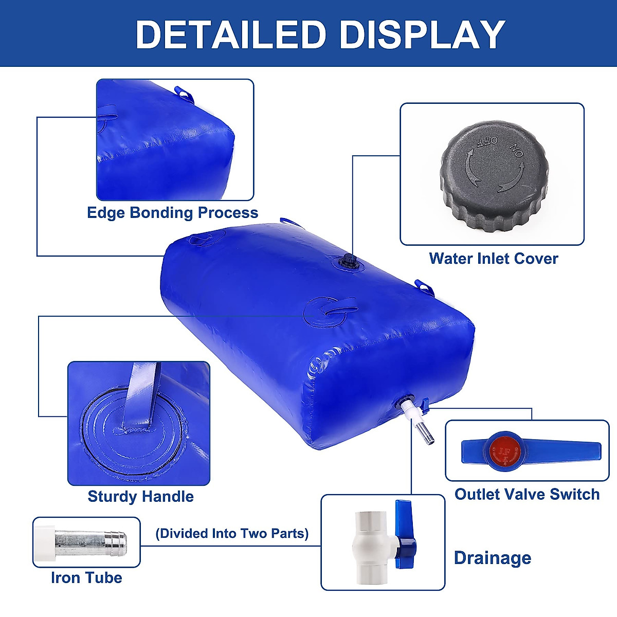 30Gal/113L Portable Large Capacity Water Storage Bladder Containers, Foldable Water Bladder Tank, Camping Garden Drought Resistance Agricultural Irrigation Outdoor RV Emergency Water