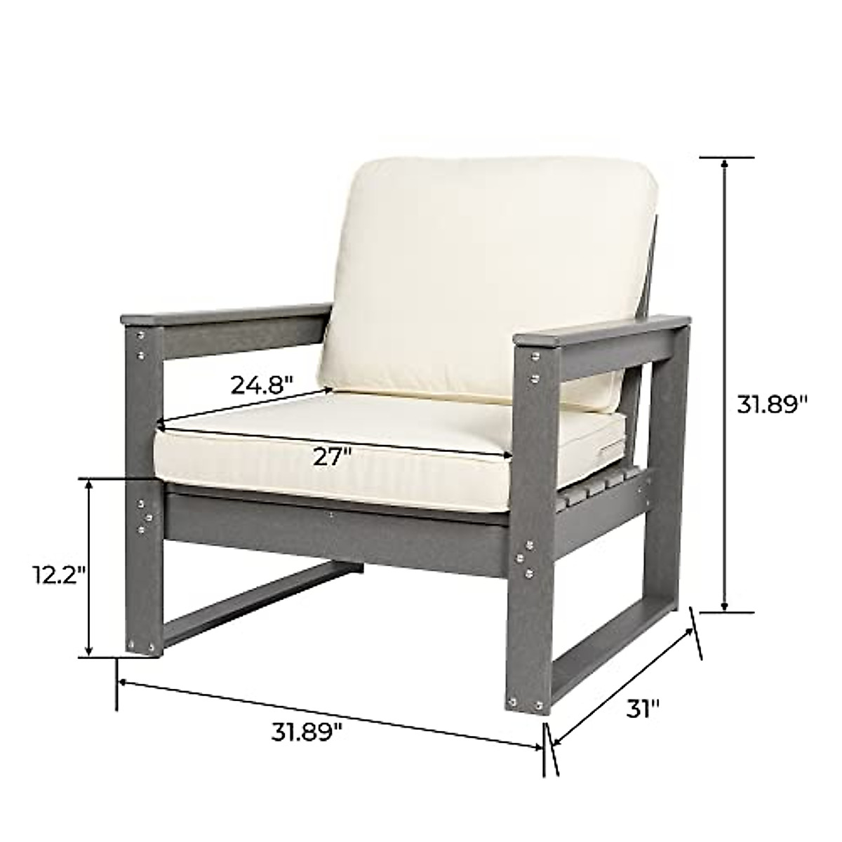 Laurel Canyon Outdoor Club Chair HDPE Recycled Plastic Patio Chairs with Cushion, Slate Grey