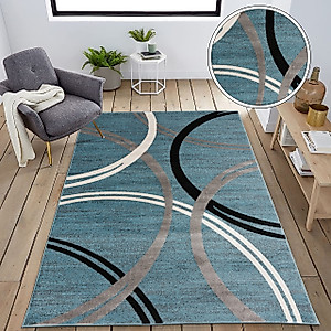 Rugshop Modern Wavy Circles Design Area Rug 3'3" x 5' Blue