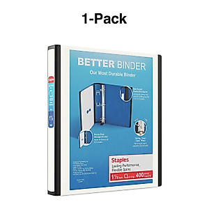 1-1/2 Inch Staples Better View Binders with D-Rings (White)