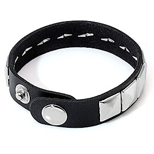 Eigso 2Pcs Black Leather Bracelet for Men Women Adjustable Hematite Punk Spike Metal Cuff Bangle