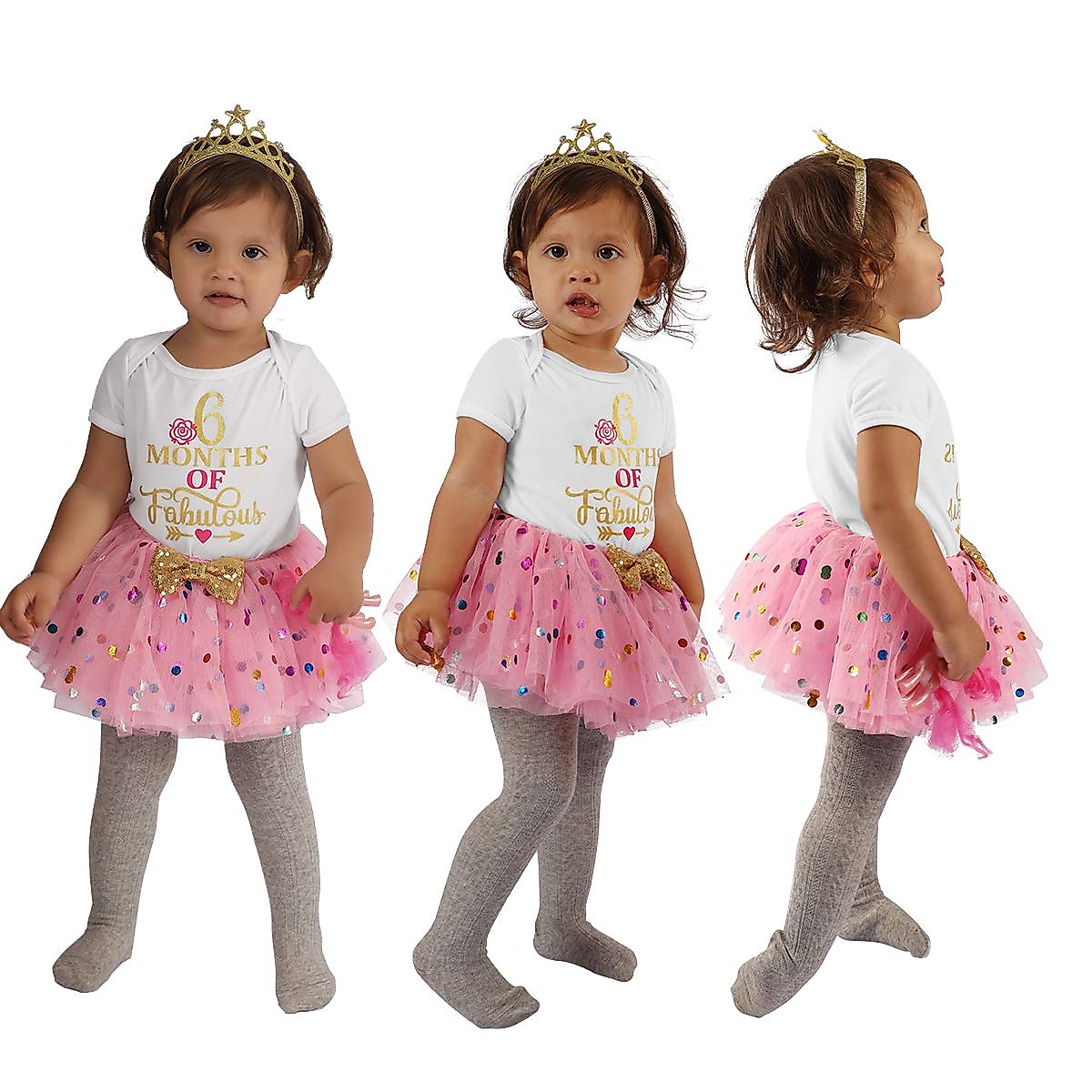 HOSUKKO Princess Half Birthday Outfit Baby Girl, Premium 1/2 Birthday Outfit Girl, Infant Cake Smash Outfits for 6 Months Girls (Short Sleeve, 5PCS)