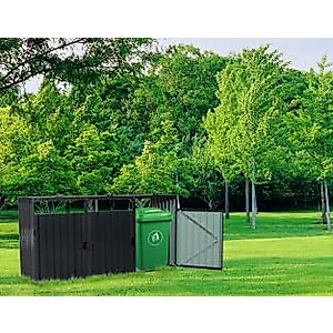 Outdoor Trash Can Storage, Storage Shed for Trash cans and Tools,Waterproof Garbage Bin shed,Metal Trash Can Storage Shed Outdoor for Garden Yard (Black-3 Doors)