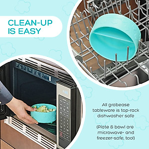 Grabease Silicone Baby Feeding Set - Essential Baby Feeding Supplies for Portion Control and Baby-Led Weaning - Suction Bottoms 4 Piece Set, BPA and Phthalates-Free, Teal