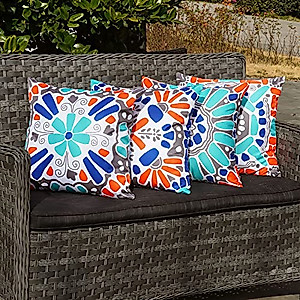 ONWAY Outdoor Waterproof Pillow Covers 18x18 Set of 4 Floral Boho Decorative Throw Cushion Cover Farmhouse Pillows for Bench Couch Patio Furniture
