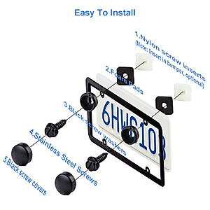 8 Sets Premium Stainless Steel License Plate Screws Kit, Rust-Proof & Anti-Rattle License Plate Bolts(Black)