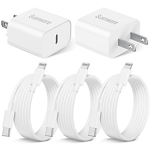 Susnwere iPhone 14 13 12 Charger Fast Charging, 2 Pack 20W Fast PD USB C Wall Charger Adapter with 3Pack 6Ft USB C to Lightning Cable (MFi Certified) for 14/14 Plus/14 Pro/14 Pro Max/13/ White