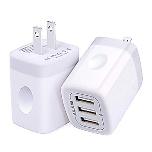 USB Wall Charger(2Pack), AILKIN 3.1A/3-Port Quick Charging Power Adapter, USB Plug Cube Box Block Base for iPhone 14 13 Pro Max/12/11/10/X/XR/XS/8/7, iPad, Samsung Galaxy, Google Pixel Charging Brick