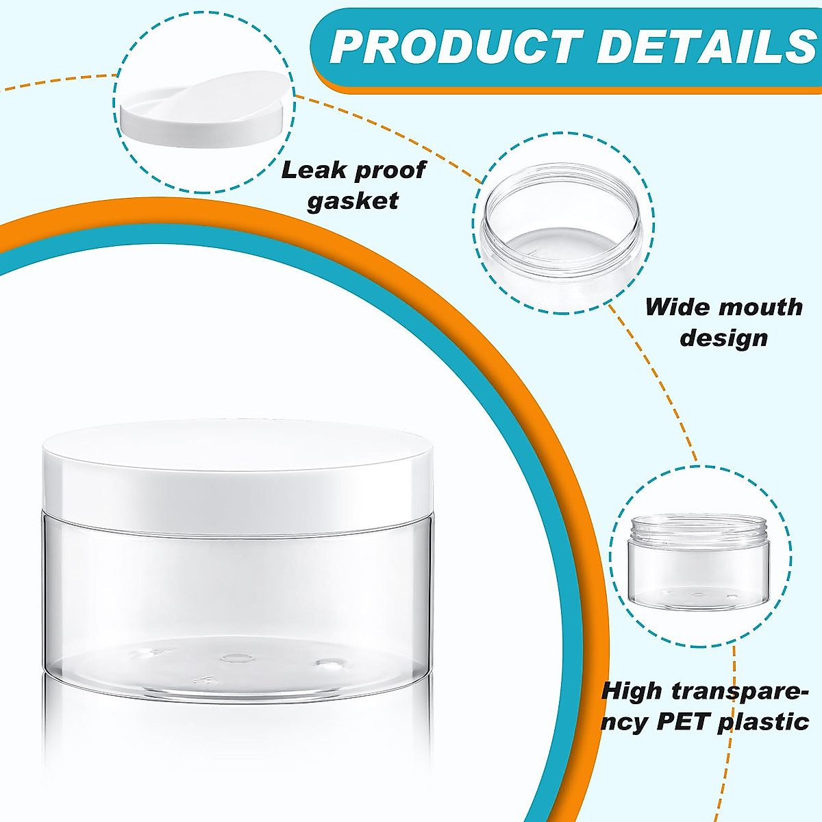 Dandat 24 Pcs Plastic Jars with Lid and Label PET Cosmetic Containers Leak Proof Empty Cosmetic Jars Refillable Storage Travel Containers for Lotion Cream Gel Powder(8 oz,Clear with White Lid)