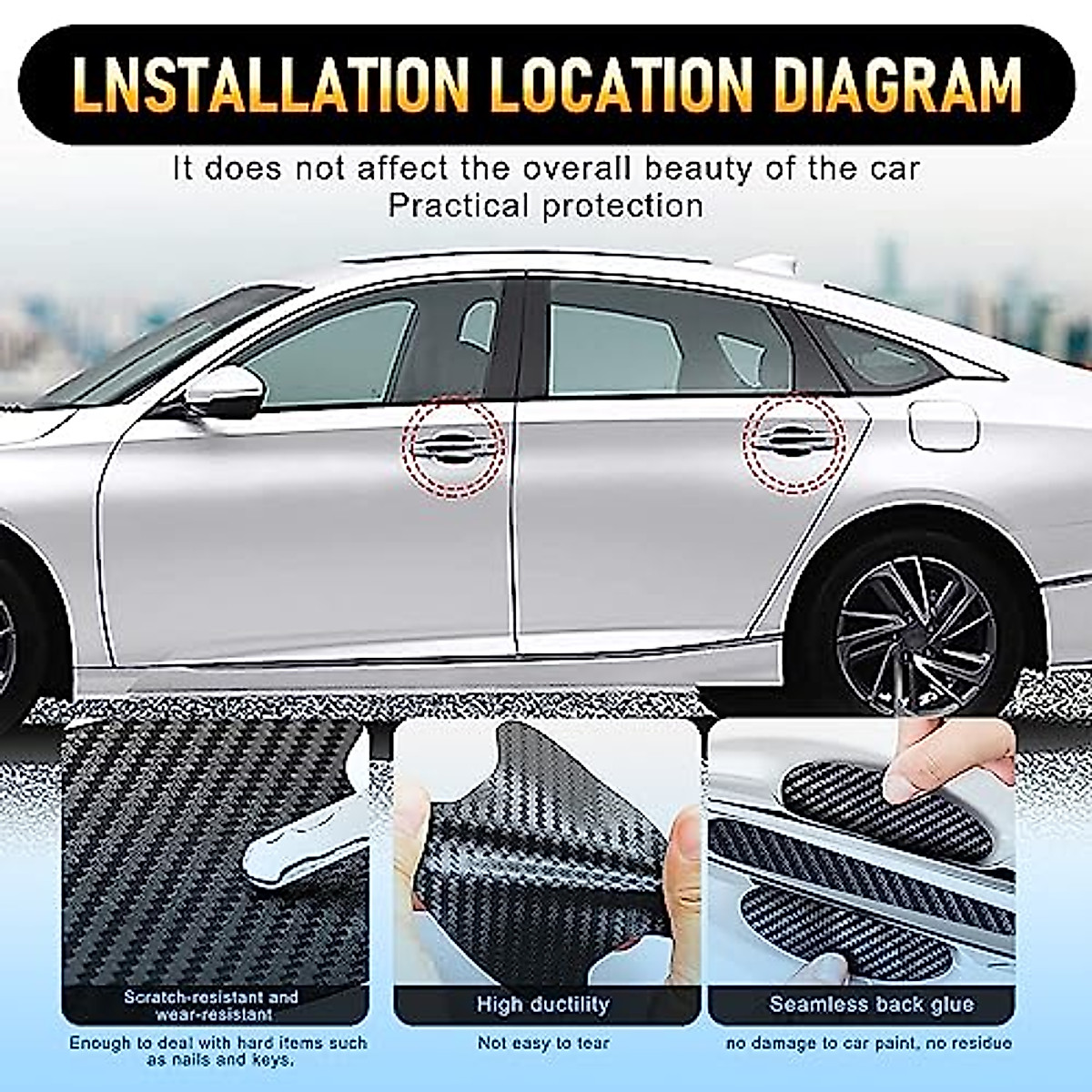 gunhunt 8 PCS Car Door Handle Scratch Protectors, Carbon Fiber Car Door Handle Cover Anti Scratch Car Stickers, Door Handle Cups Protective Film Door Bowl Sticker (Black)