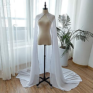 EllieHouse Long Chiffon Bridal Cape Wedding Veil Cloak For Bride White 3M
