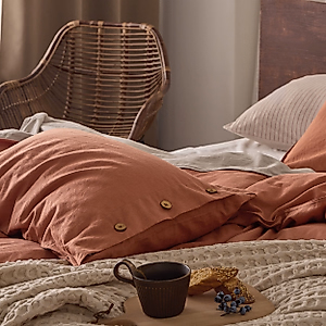 Bedsure Linen Duvet Cover King - Linen Cotton Blend Bedding Set, Soft & Cozy, 3 Pieces, 1 Duvet Cover 104x90 Inches and 2 Pillowcases, Burnt Orange Color Cooling Bedding, Comforter Sold Separately