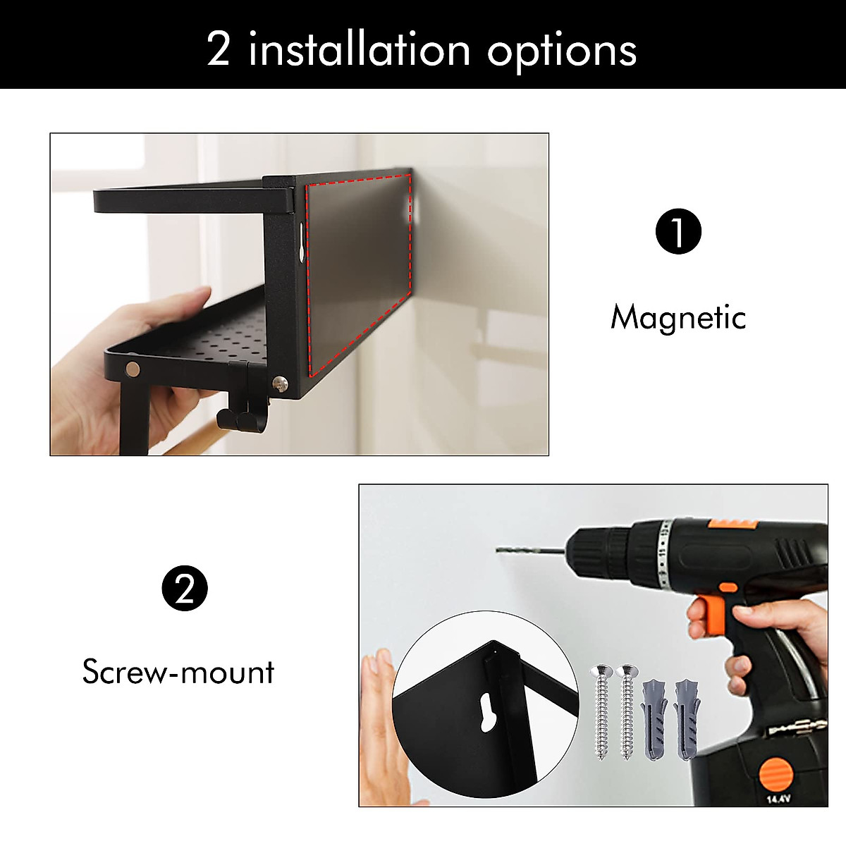 KES Magnetic Paper Towel Holder for Refrigerator Matt Black Magnetic Spice Rack Magnetic Shelf Refrigerator Organizer Wall Mount , KRR501A-BK