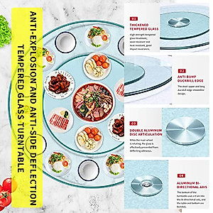 CIMOO Tempered Glass Lazy Susan Turntable, Dining Table Transparent Round Turntable, Large Tabletop Rotating Serving Tray-80cm