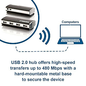 C2G 4 Port USB Hub, Plug and Play USB Hub, 2.0 Aluminium USB Hub for Desktop or USB Hub for Laptop, Silver, C2G 29508