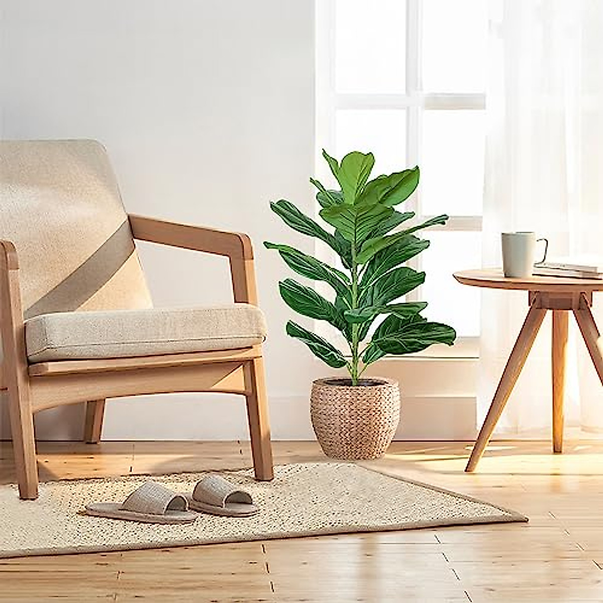 BESAMENATURE 30" Little Artificial Fiddle Leaf Fig Tree/Faux Ficus Lyrata for Home Office Decoration