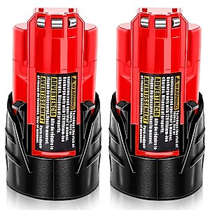 Jialitt 2 Pack Upgraded Version 3.0Ah 12V Replacement for Milwaukee M12 Battery Lithium 48-11-2401 48-11-2402 48-11-2411 48-11-2420 48-11-2440 Cordlees Power Tools
