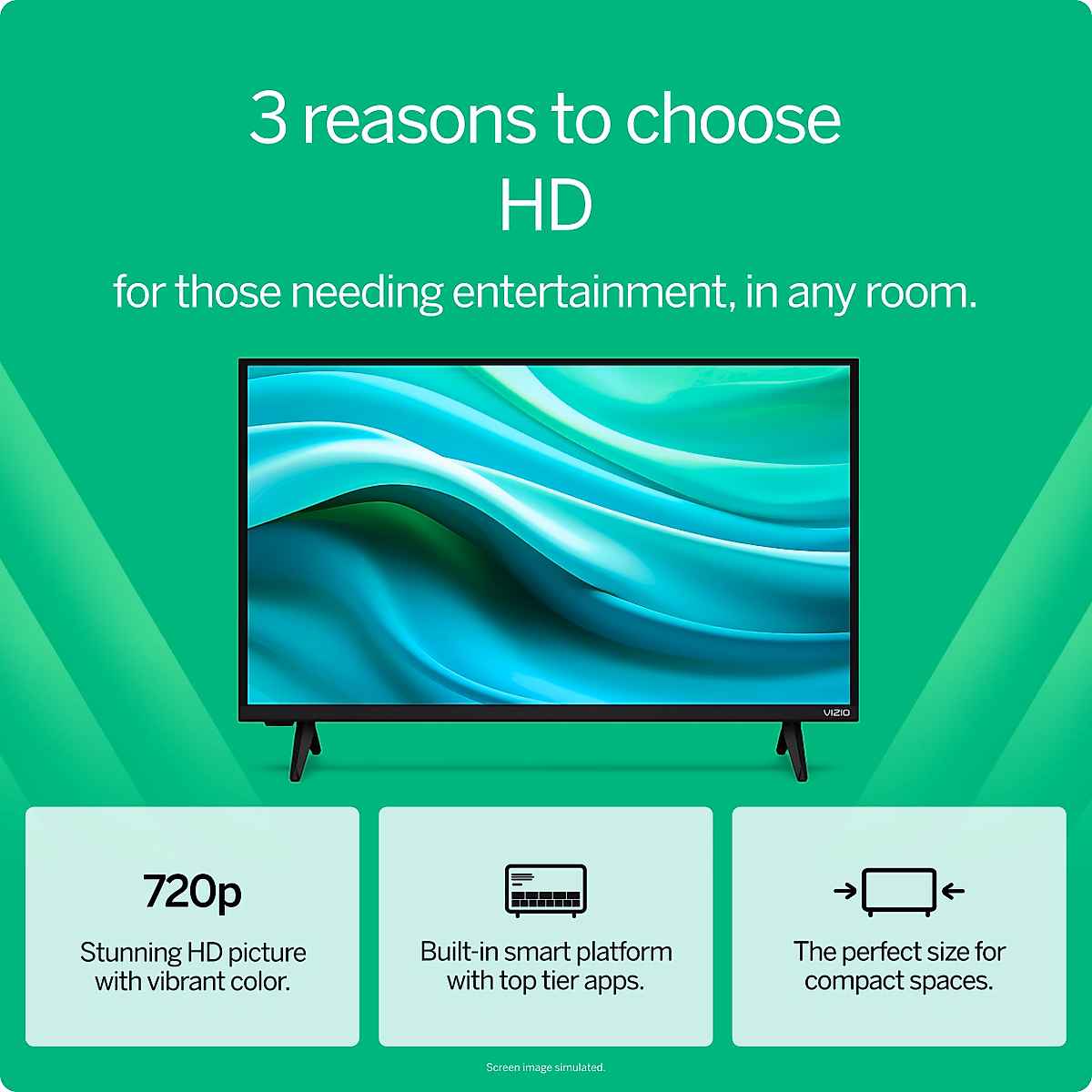 VIZIO HD 32" 720P LED Smart TV with Dual-Band WiFi 5, TV Apps - VHD32M-0807 (Renewed)