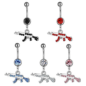 Fuqimanman2020 Fashion Rifle Gun Belly Button Ring for Women Men Dangle Nevel Ring Rifle Belly Button Nail Piercing Jewelry-Red