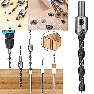 KEWAYO Countersink Drill Bits Set - 7Pcs High-Speed Steel Counter Sink Bits for Woodworking Carpentry, Includes 1 Free Hex Key Wrench