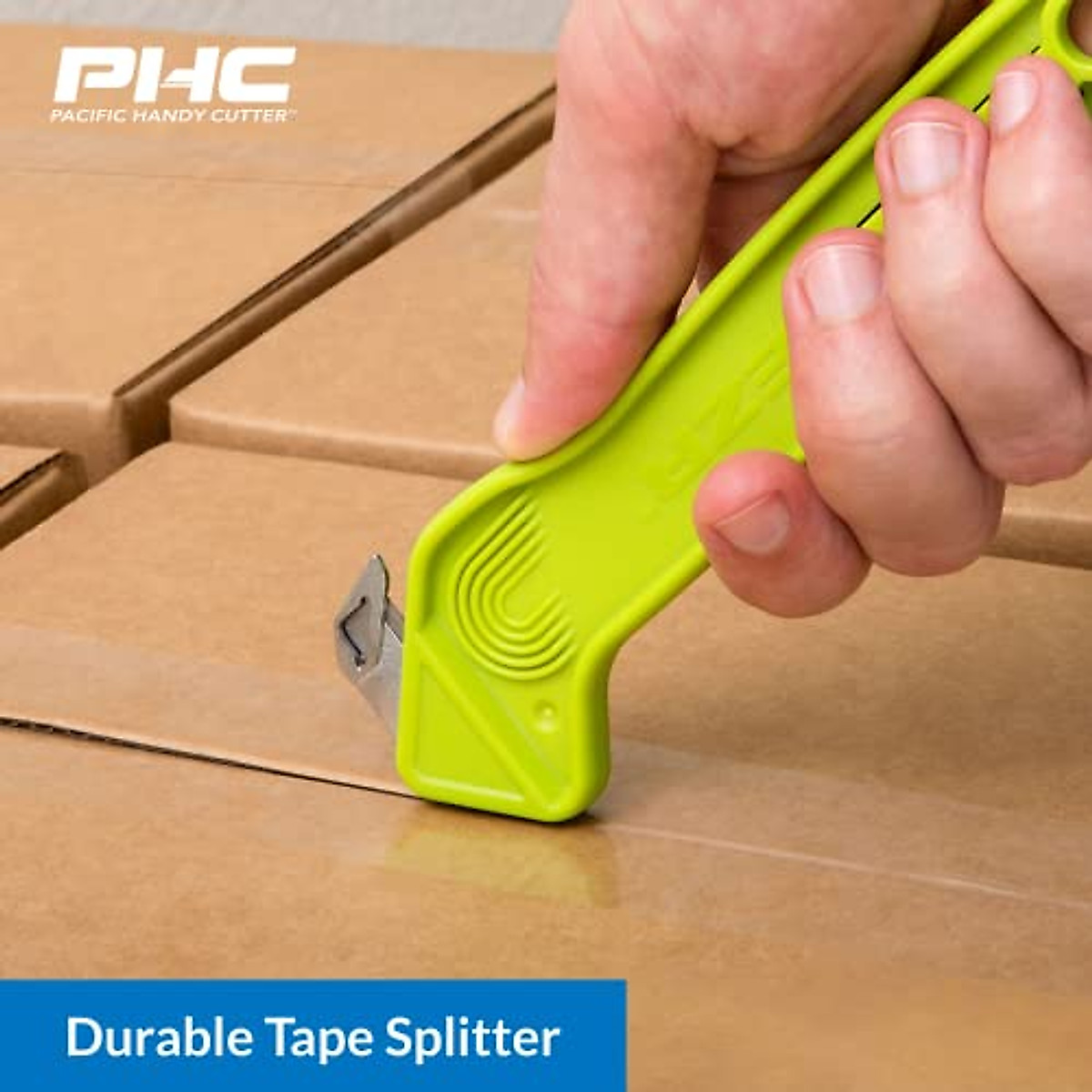 Pacific Handy Cutter EZR Concealed Blade Safety Cutter with Replaceable Blade and Tape Splitter, Safe and Efficient Cutting for Stretch Wrap, Cardboard, Tape, Zip Ties, Plastic Straps, and more.