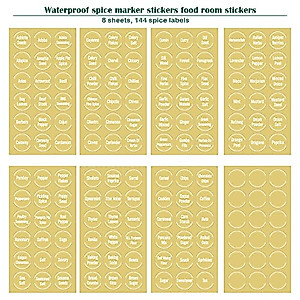 144 Pcs Transparent Spice Labels, Numbers for Jar Organization, Food Labels Waterproof Kitchen Seasoning Names Label, Preprinted White Letters Pantry Stickers (Transparent)