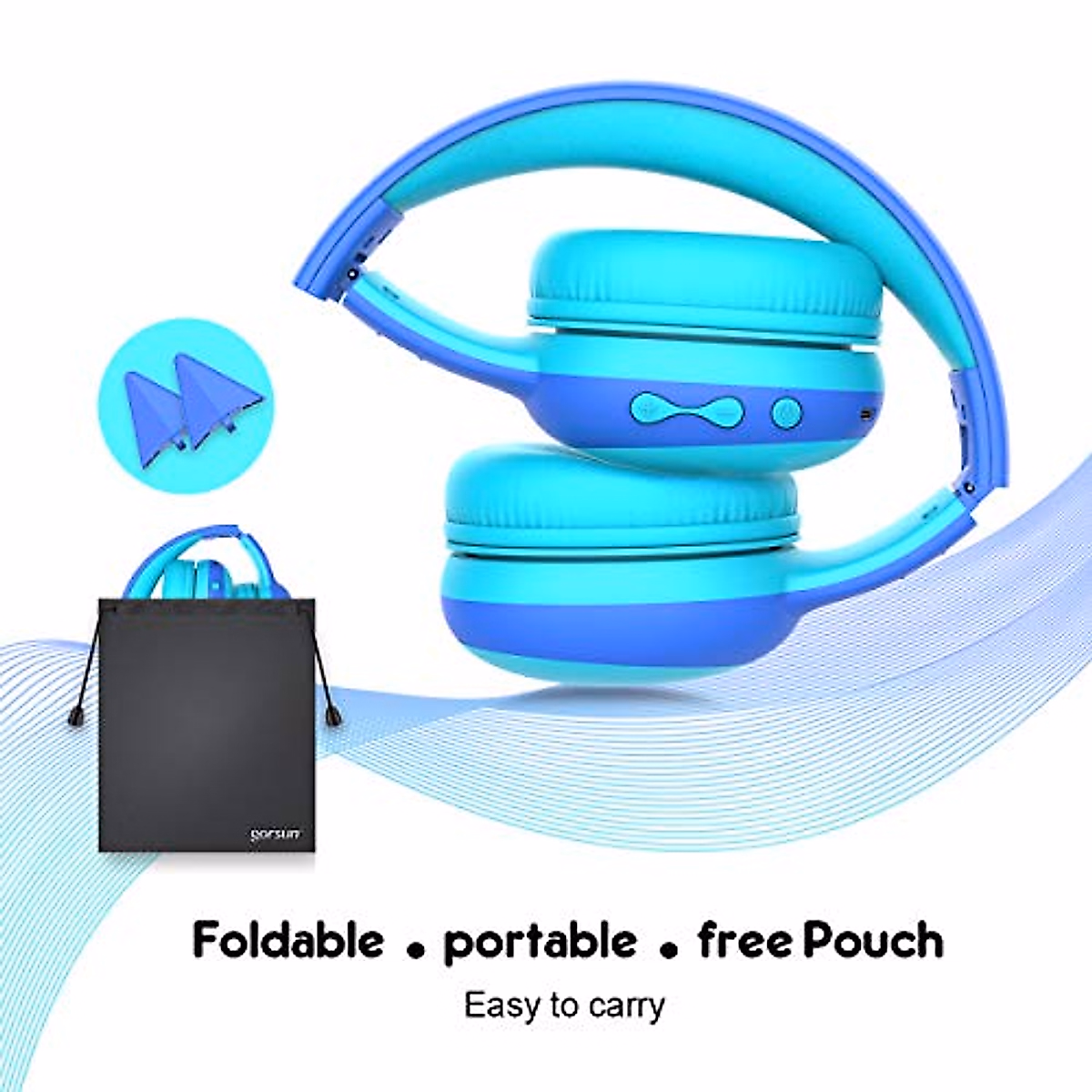 gorsun Bluetooth Kids Headphones with Microphone,Children's Wireless Headsets with 85dB Volume Limited Hearing Protection,Stereo Over-Ear Headphones for Boys and Girls (Blue)