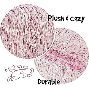 Friends Forever Coco Donut Dog Bed, Soft Faux Fur Cat Couch For Indoor Pet, Fluffy Calming Plush Shag, Round Raised Rim Bolster Cushion, Machine Washable Cuddler, Self Warming, 23x23, Pink