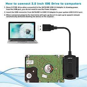 AGPTEK® SATA/PATA/IDE Drive to USB 2.0 Adapter Converter Cable for Hard Drive Disk HDD 2.5" 3.5", Compatible with USB 1.1/2.0/3.0, with External AC Power Adapter Included