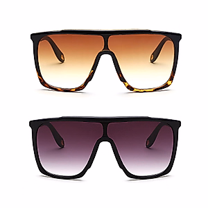 Freckles Mark Vintage Retro Oversized 70s Sunglasses for Men Women Shield Disco Glasses (Black Tortoise Brown + Matte Black, 59)