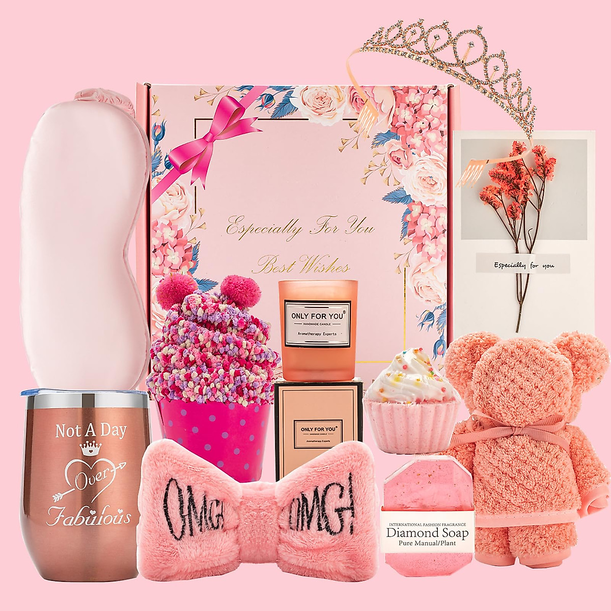 Birthday Gifts for Women,Happy Birthday Unique Female Gift Ideas for Girl Best Friend Gift Pink Gift Box Gift Basket for Women Gifts Set for Teenage Girl Sister Mom Birthday Presents