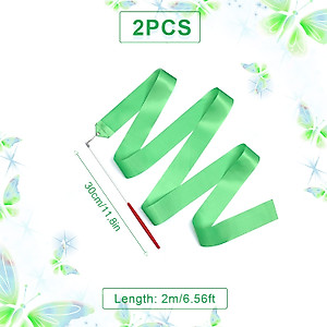 KINBOM 2pcs Dance Ribbons, 78.7 Inch Long Twirling Dancing Ribbon Gymnastics Ribbon Streamers for Kids Artistic Dancing Training Party, with Ribbon Dancer Wand (Green)