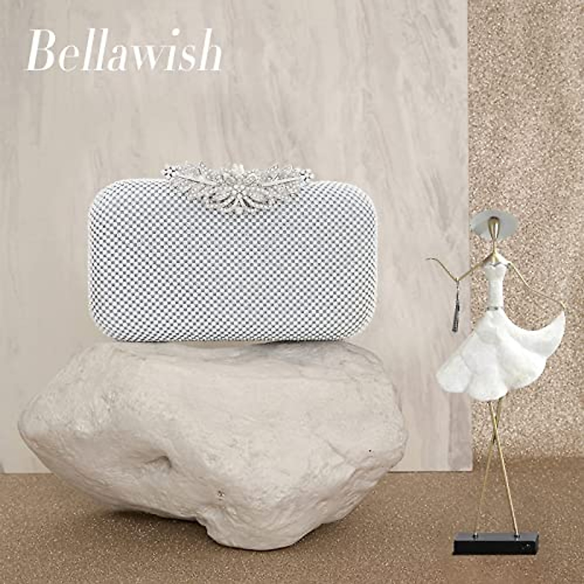 Bellawish Silver Clutch Purses for Women Wedding Crystal Rhinestones Women'S Evening Clutch Handbags with Flora Clasp for Bridal Parites Prom