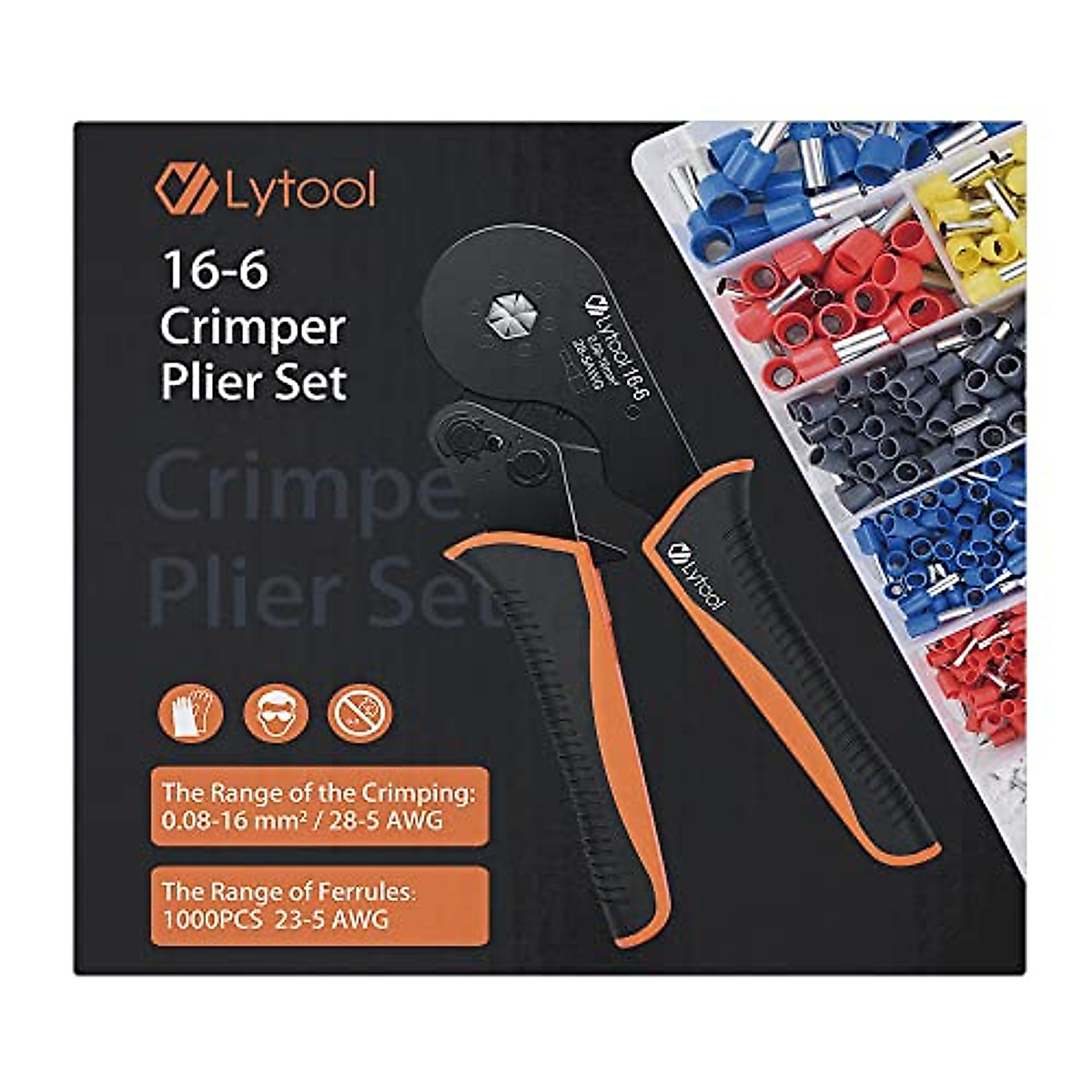 Ferrule Crimping Tool Kit, Lytool Wire Crimper Pliers (AWG28-5/0.08-16mm²), Wire Ferrule Kit with Hexagonal Ferrule Crimper and 1000PCS Ferrule Connectors Wire Ferrules Terminals Kit