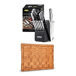 McCook MC21 German Stainless Steel Knife Block Sets with Built-in Sharpener + MCW12 Bamboo Cutting Board(Large, 17”x12”x1”)