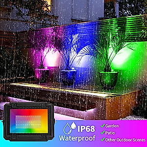 YELUFT LED RGB Flood Lights Outdoor, 500W Equivalent Floodlights with App Control Bluetooth Color Changing Landscape Lights RGBCW IP68 Waterproof Uplights for Garden Wedding Patio Party (2 Pack)