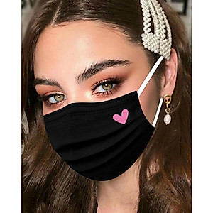 YOMEESOUL 50pcs Cute Disposable Face Masks, Pink And Black Masks with Hearts Printed, 3-Ply Full Protection for Women Teen Girls (Pink Hearts)